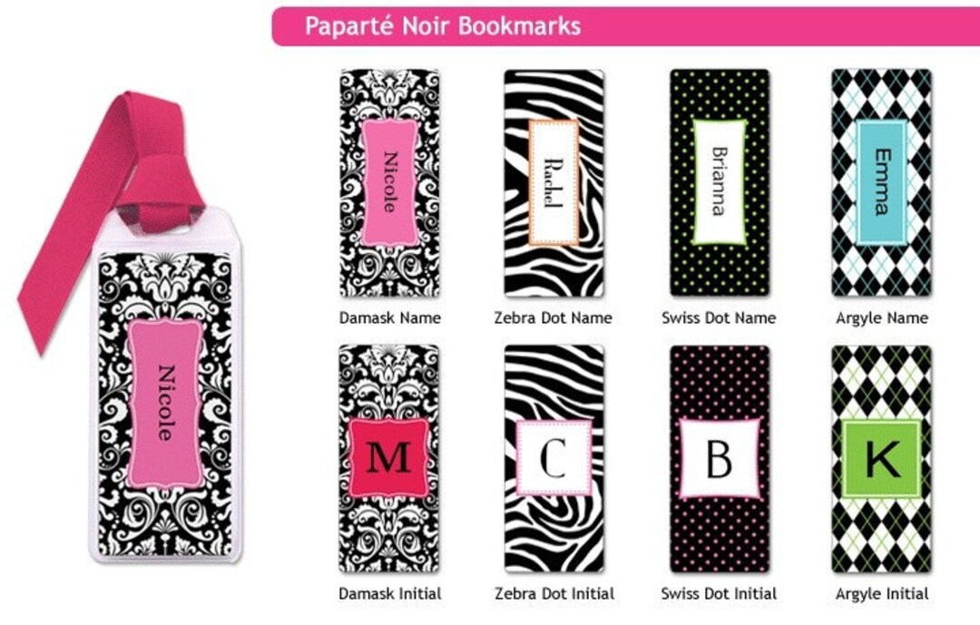 Personalized Bookmarks Zebra Print Bookmarks, Damask Bookmarks, Kids ...