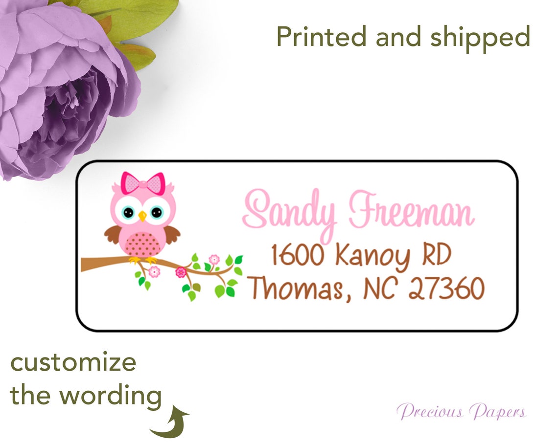 60 Owl Return Address Labels Personalized PRINTED Owl Stickers - Etsy