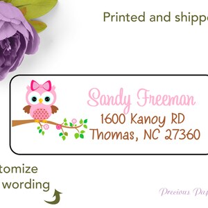 60 Owl Return Address Labels Personalized PRINTED Custom Owl Stickers ...