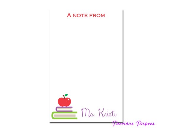 Personalized Teacher note pads with books and an apple | Etsy