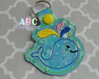 Whale Snap Tab Key Fob ITH Embroidery Design File - Etsy