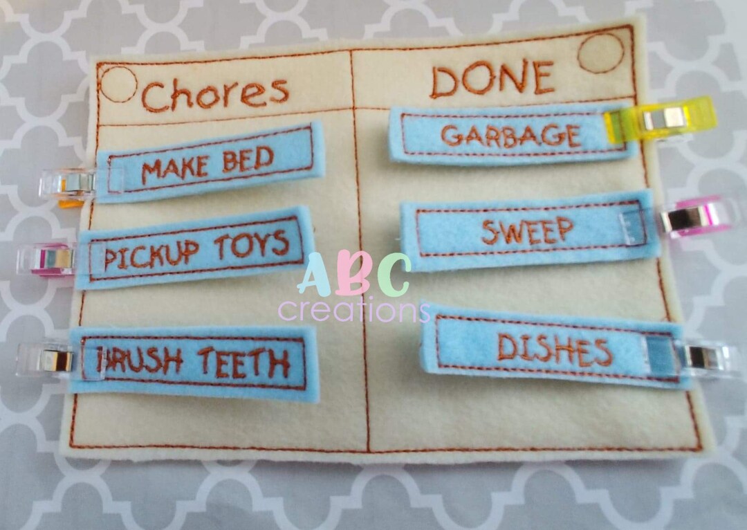 Chore Chart Embroidery Design, in the Hoop Machine Designs, ITH ...