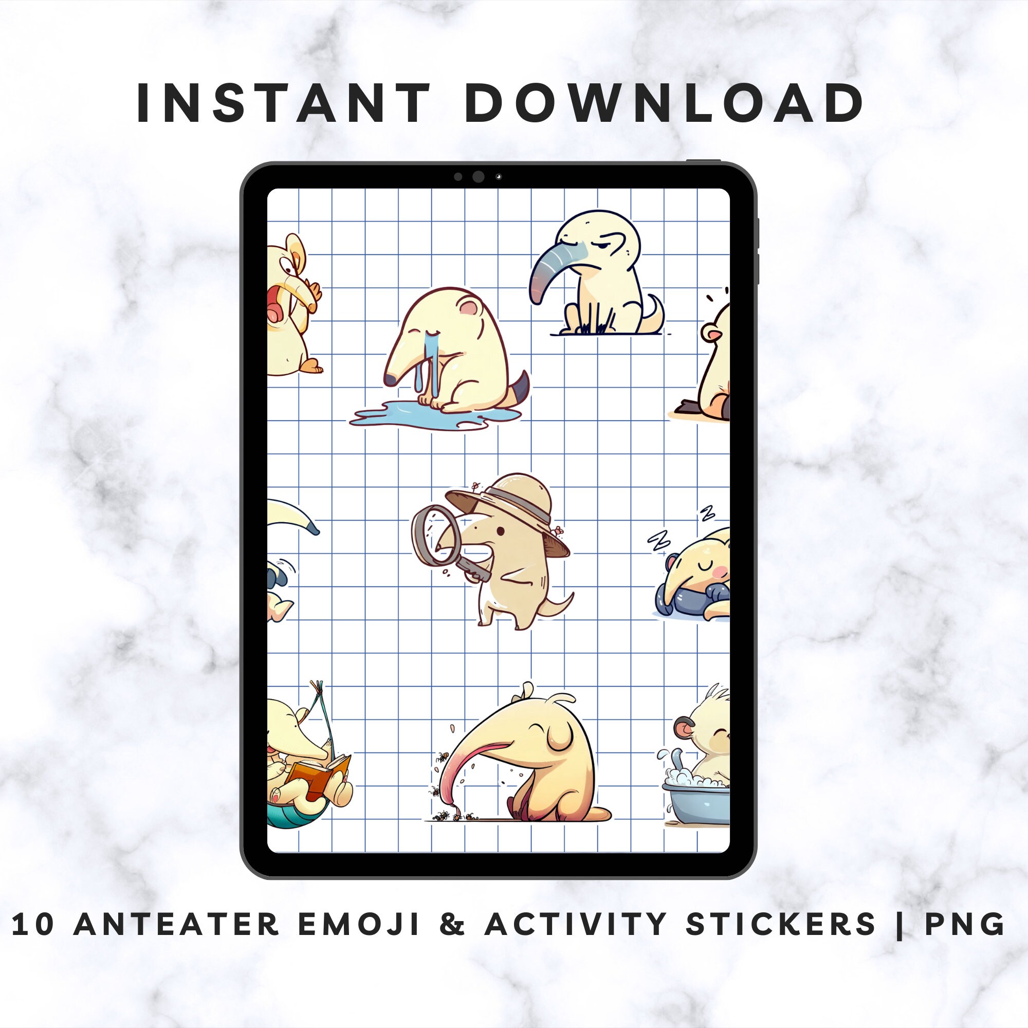 Anteater Emoji and Activity Digital Stickers for Goodnotes - Etsy