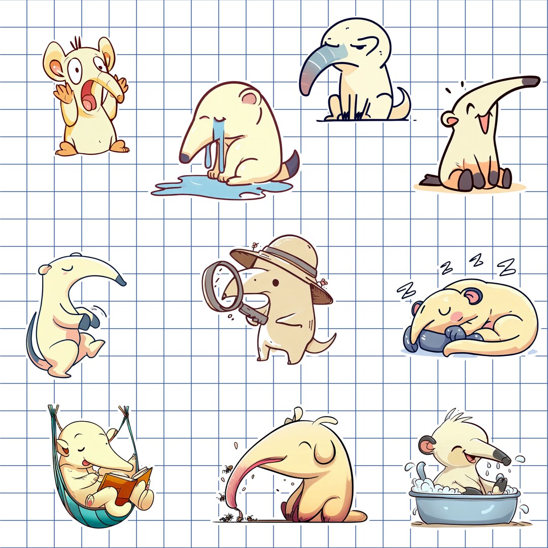 Anteater Emoji and Activity Digital Stickers for Goodnotes - Etsy