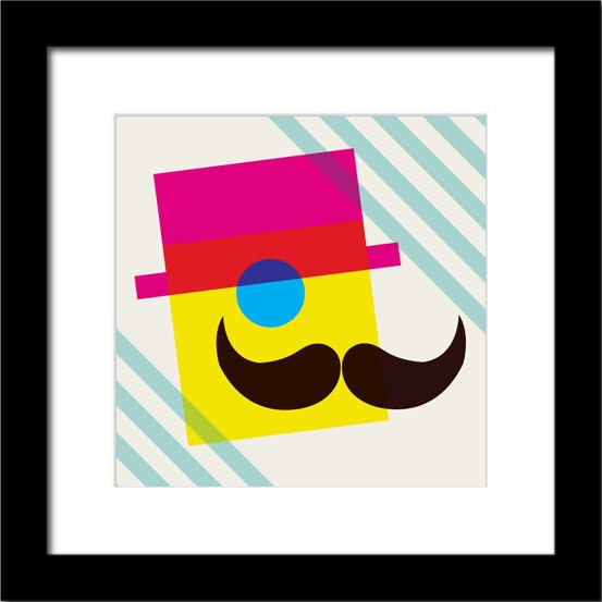 Mid Century Mustache Man Geometric CMYK | Etsy
