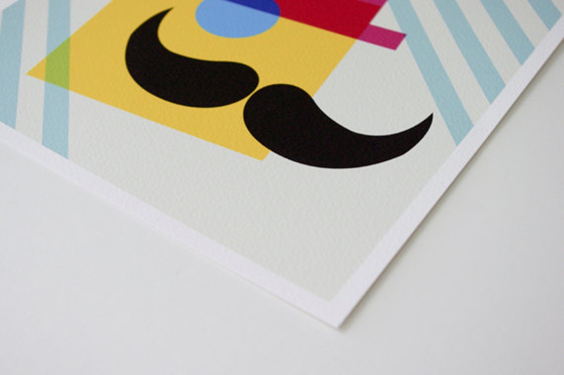 Mid Century Mustache Man Geometric CMYK | Etsy