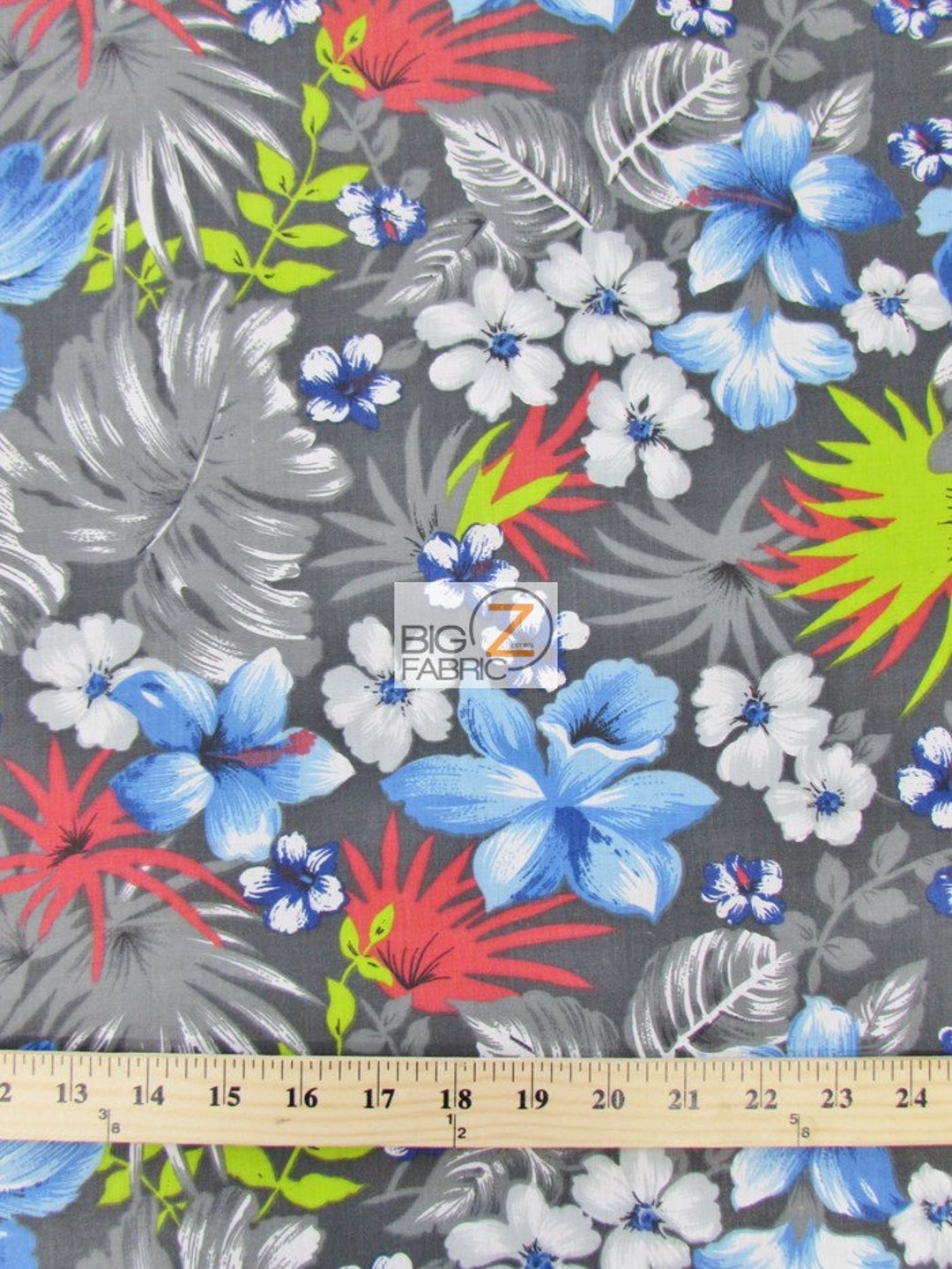 Poly Cotton Printed Fabric Flower Mix - GRAY - 58"/59" Width Sold by ...