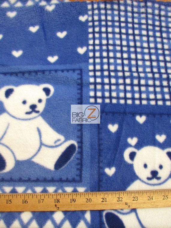 Fleece Printed Fabric Teddy Bears Royal Blue Sold By The | Etsy