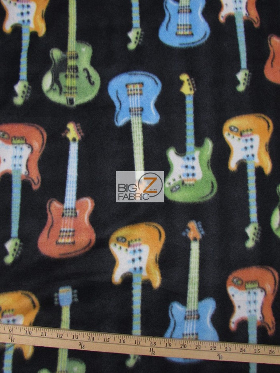 Guitar Print Polar Fleece Fabric - Guitars All-over Black - 60" Width ...