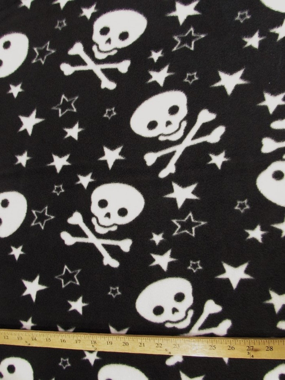 Fleece Printed Fabric Skull Bones - Black/white Stars & Skulls - Sold ...