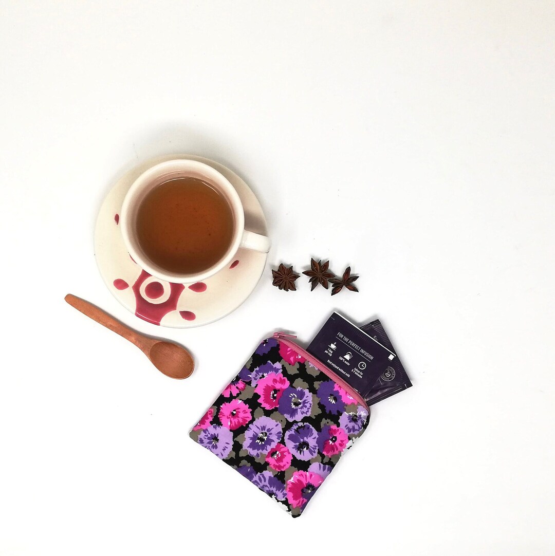 Tea Wallet, Travel Tea Bag Holder, Fabric Tea Bag Wallet, Ziped Pouch ...
