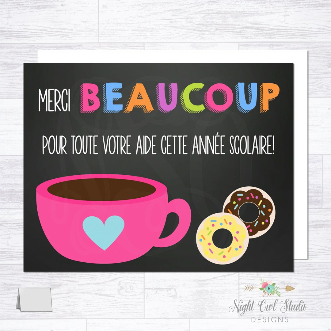 French Teacher Thank You Card, Merci Beaucoup, French Greeting Card ...