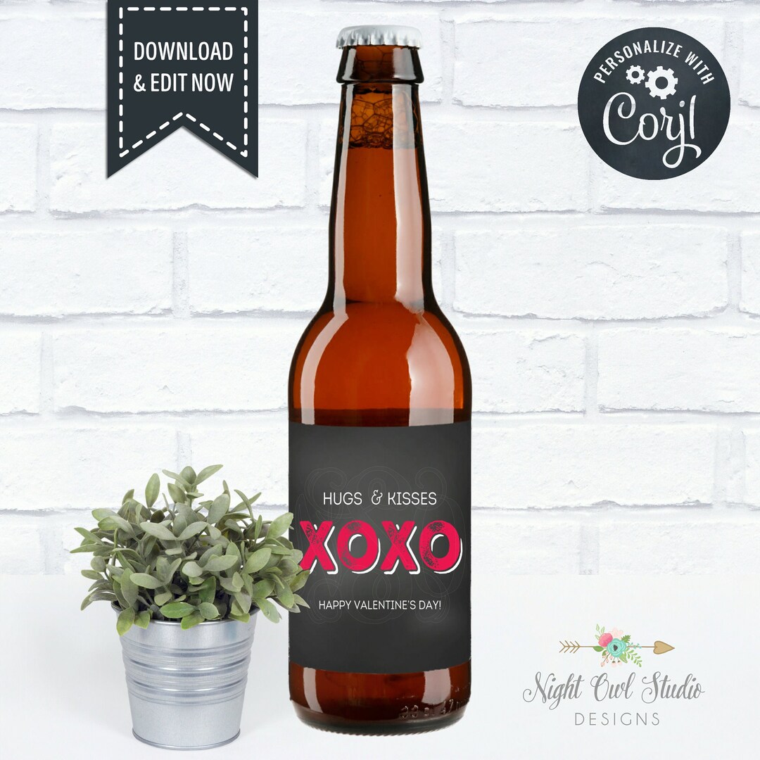 Valentine's Day Beer Label, XOXO Beer Label, Valentine Beer Label, Hugs ...