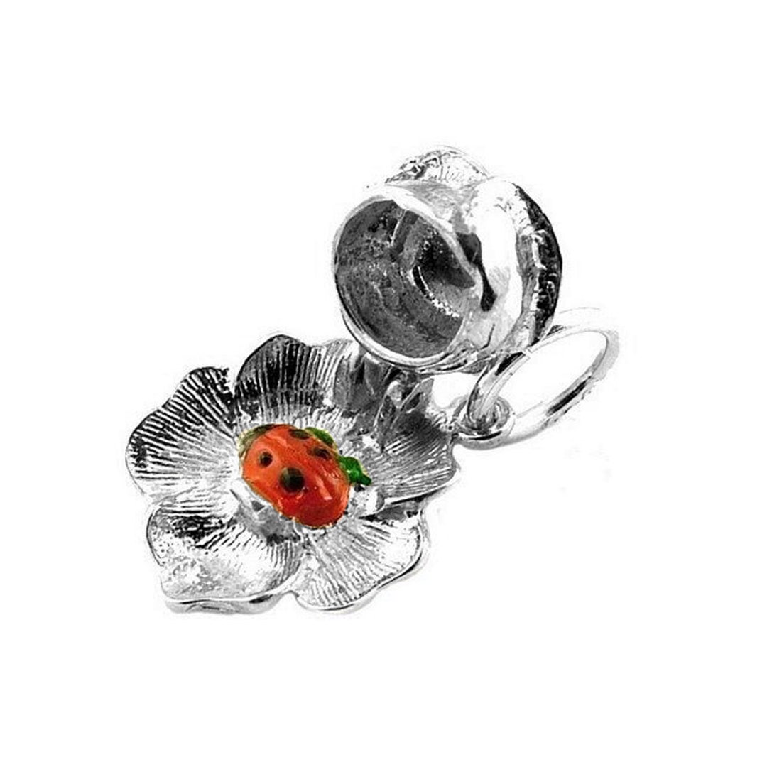 Sterling Silver Opening Rose Ladybird Charm, Enamel Highlighted Insect ...