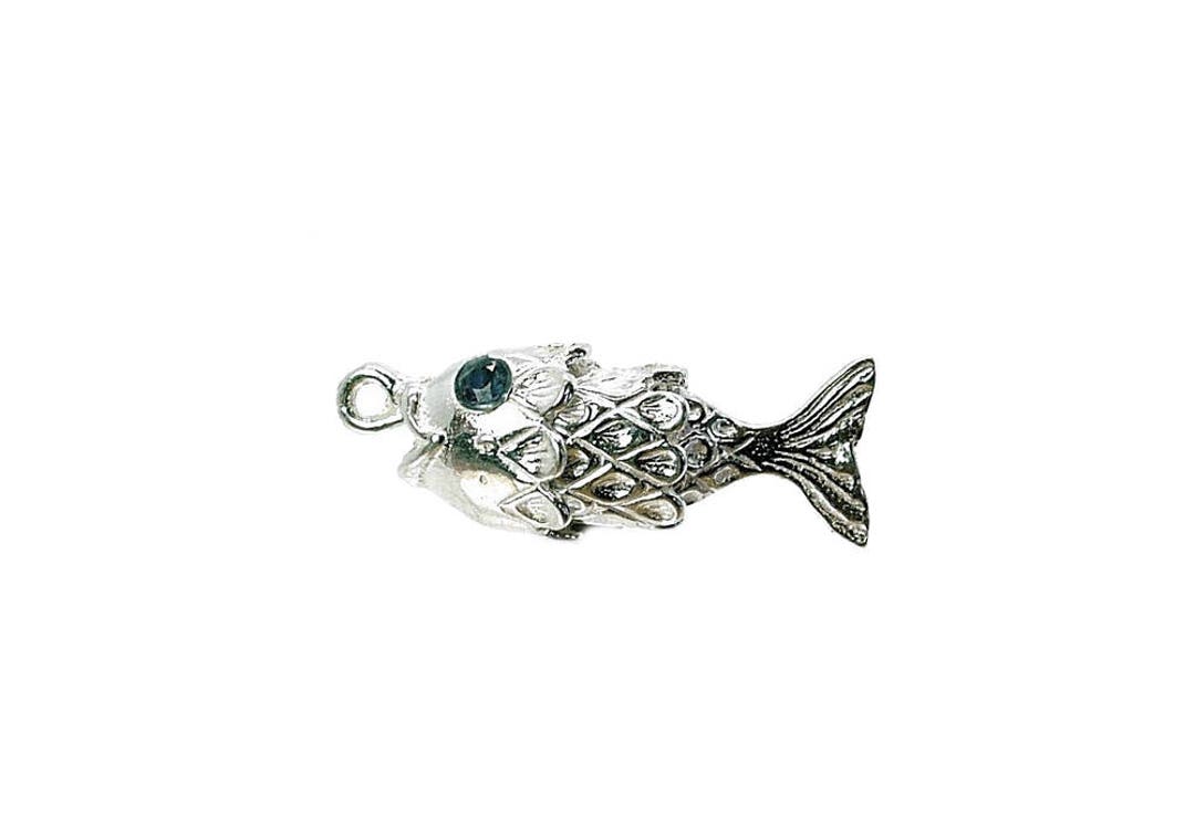 Sterling Silver Moving Fish With Faceted Crystal Sapphire Eyes Charm ...
