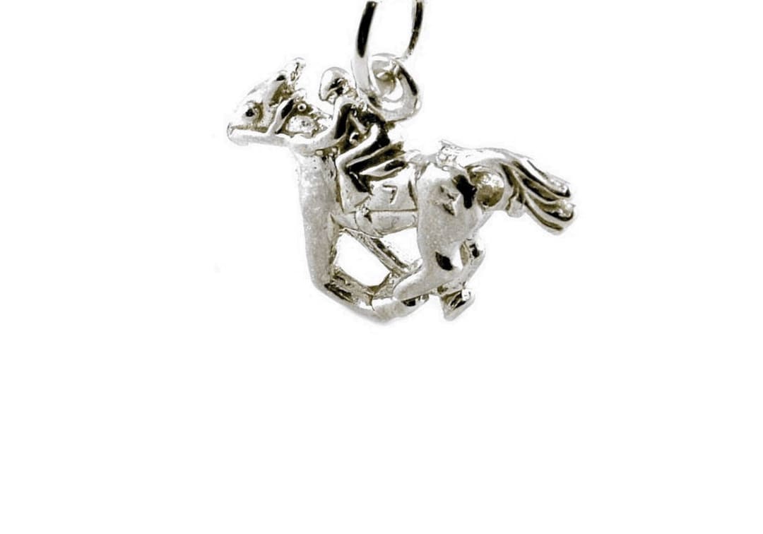 Sterling Silver Race Horse and Jockey Charm, Equestrian Jewelry - Etsy