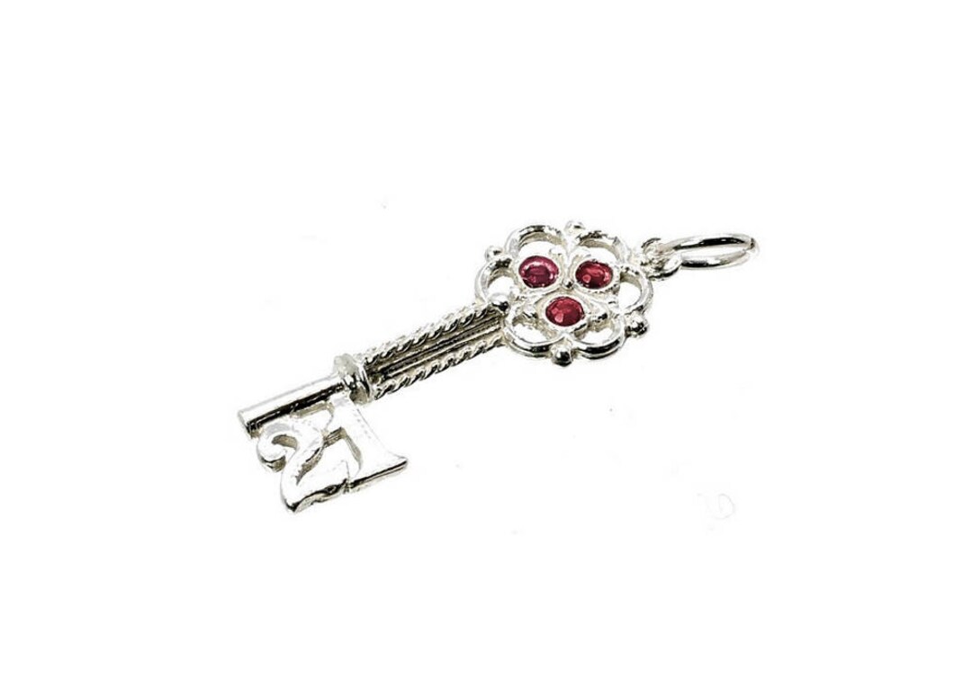 Sterling Silver 21st Red Crystal Set Key Charm for Bracelets, Charm for ...