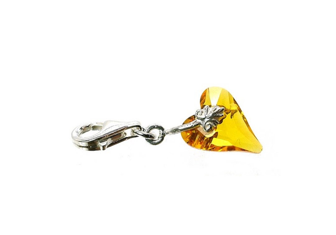 Sterling Silver Swarovski Citrine Heart Charm Fitted With Trigger Clasp ...