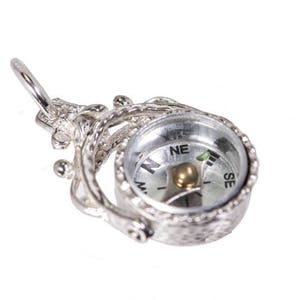 Sterling Silver Swivel Compass Fob Charm for Bracelets, Working Compass ...