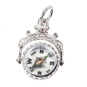 Sterling Silver Swivel Compass Fob Charm for Bracelets, Working Compass ...