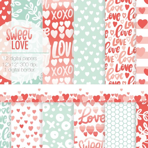 Valentine Digital Paper Love Digital Background Red Pink | Etsy