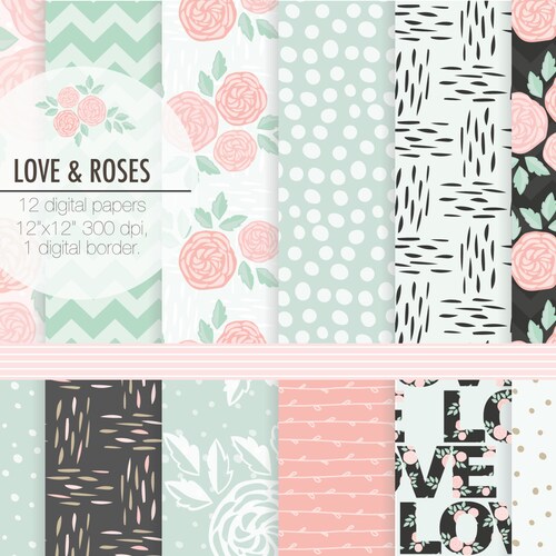 Peach Pink and Lavender Floral Digital Paper Seamless | Etsy