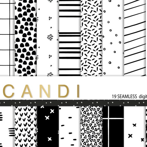 Black White Scandinavian Digital Paper. Minimalist Doodle | Etsy