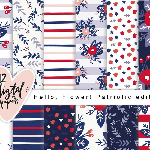 WATERCOLOR 4th of July Digital Paper 14 Watercolor Red White | Etsy