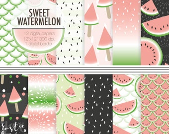 Watermelon Digital Paper Clipart : Watermelon Digital