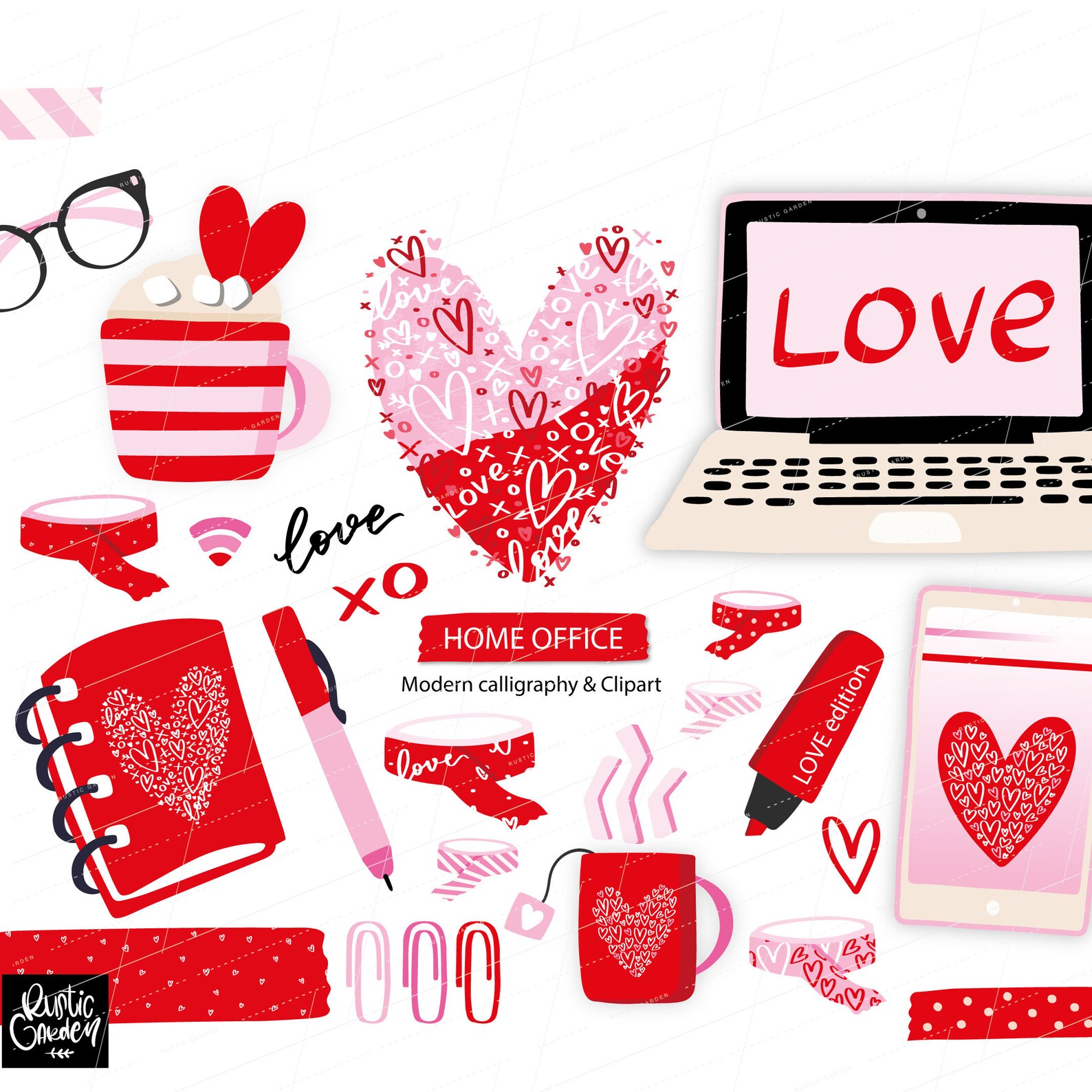 Home Office Valentines Day Clipart. February Planner | Etsy