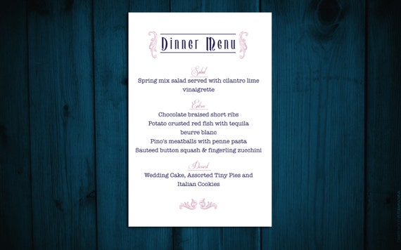 Printable Victorian Wedding Menu | Etsy