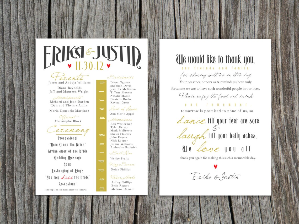 Printable Front and Back Wedding Program and Thank You - Etsy