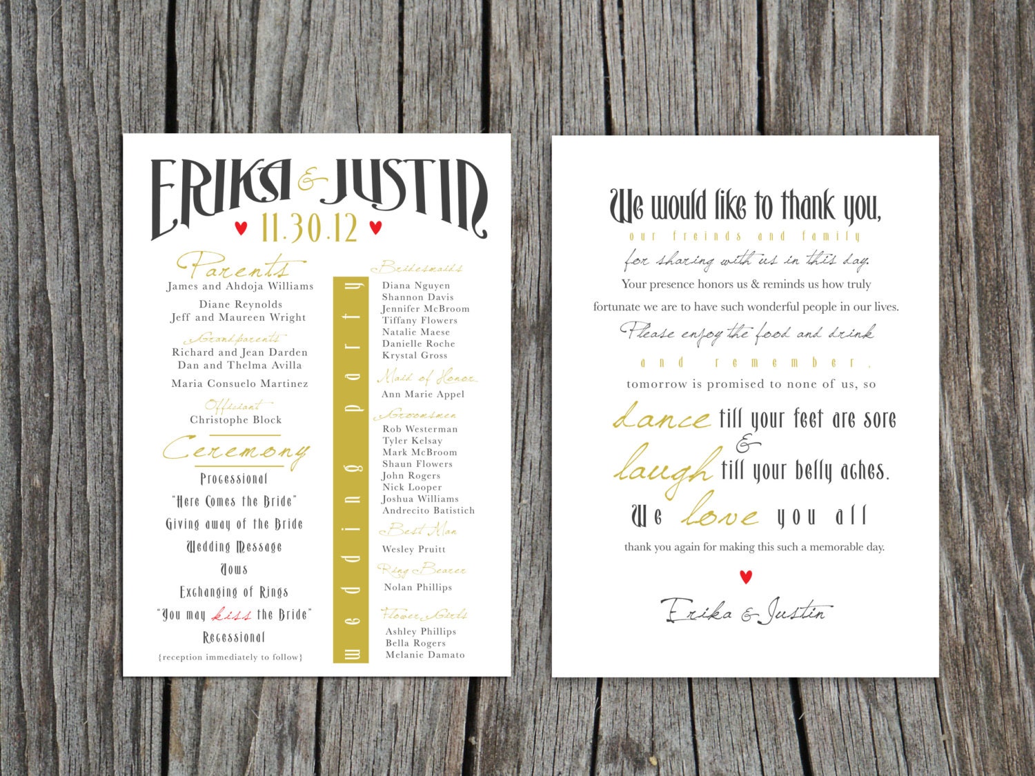 Printable Front and Back Wedding Program and Thank You - Etsy