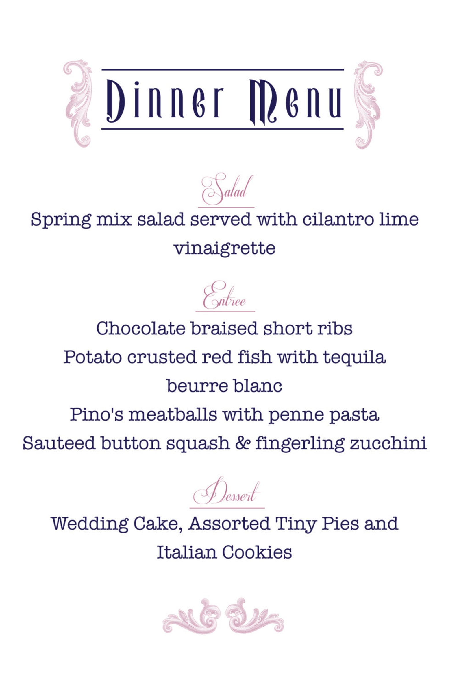 Printable Victorian Wedding Menu - Etsy