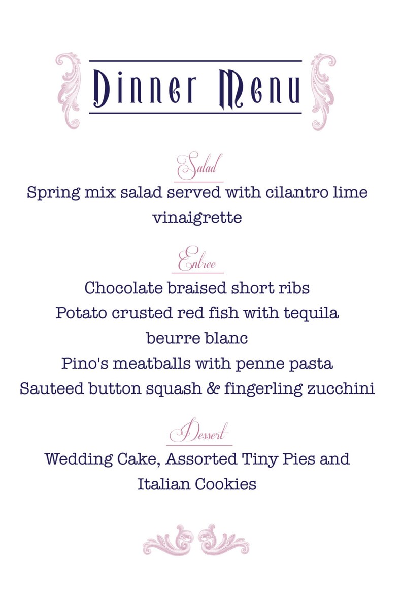 Printable Victorian Wedding Menu - Etsy