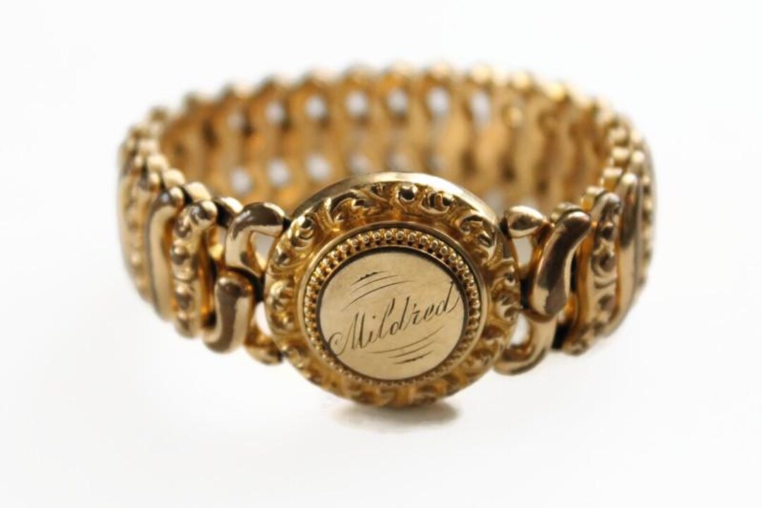 Vintage Expansion Bracelet Engraved Mildred - Gold Filled Stretch ...