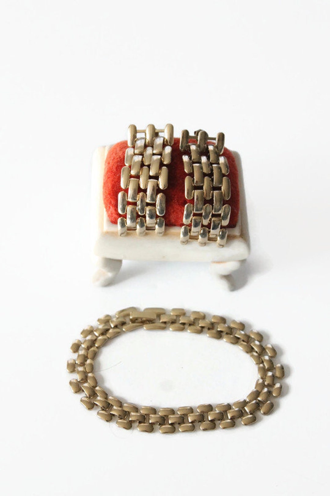 Vintage Gold Tone Jewelry Set - Bracelet and Earrings - Retro Costume ...