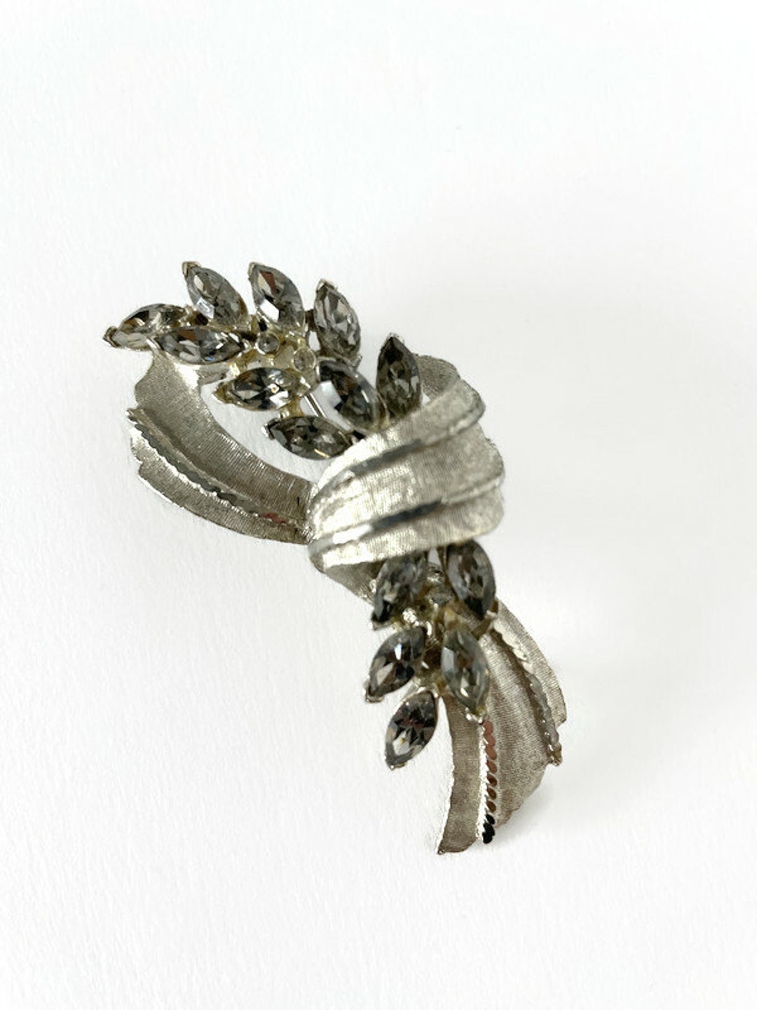 Vintage BSK Brooch - Silver Tone Rhinestone Designer Signed - 1960's ...