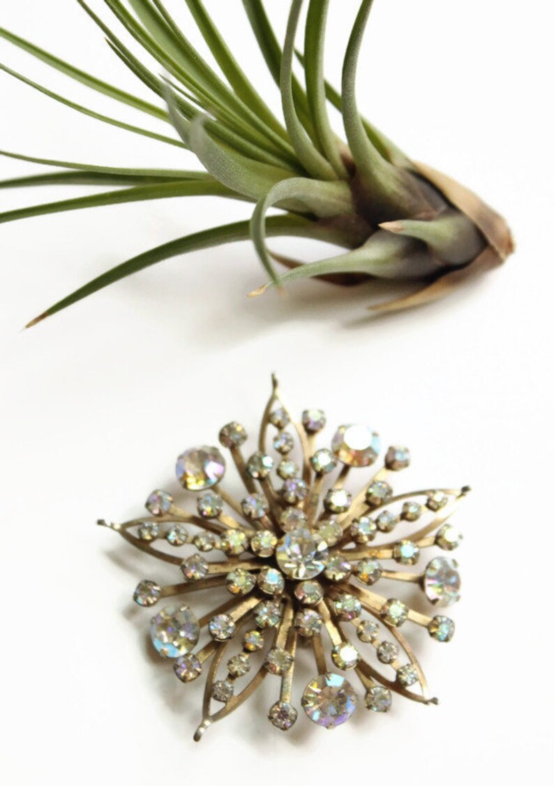 Vintage Rhinestone Starburst Brooch - Prong Set - AB Stones - Mid ...