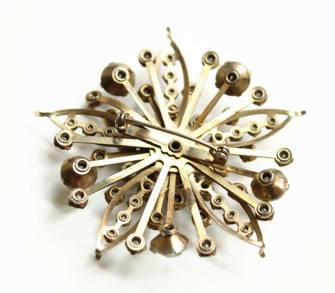 Vintage Rhinestone Starburst Brooch Prong Set AB Stones - Etsy