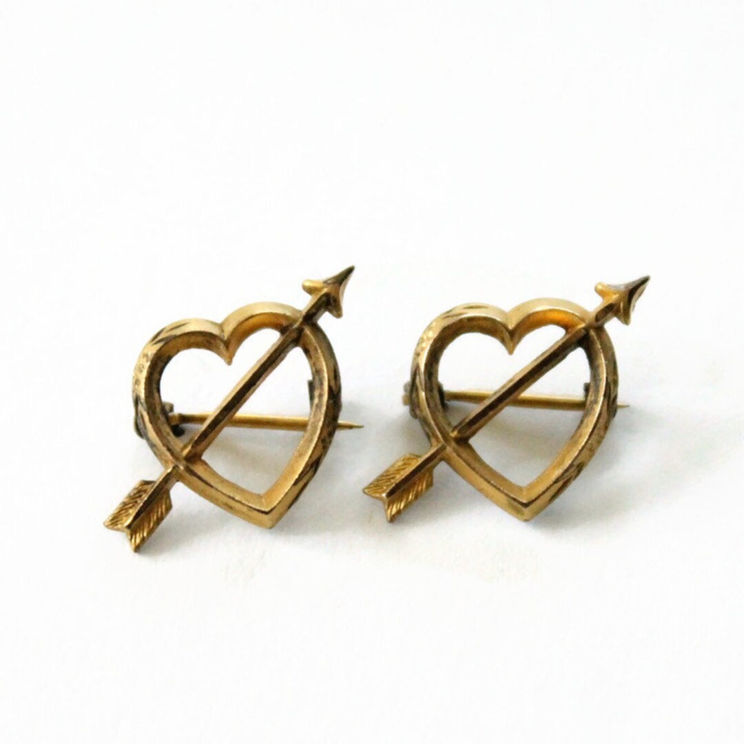 Vintage 10K Heart Pins - 2 Hearts With Arrows - Circa 1940s Sweethearts ...