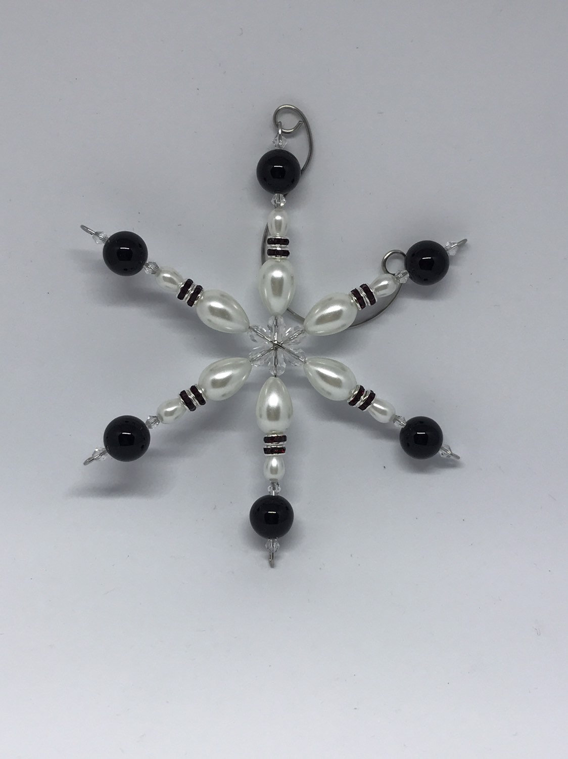 Handmade Beaded Snowflake - Bowling Theme Gloss Black Onyx Gemstone ...