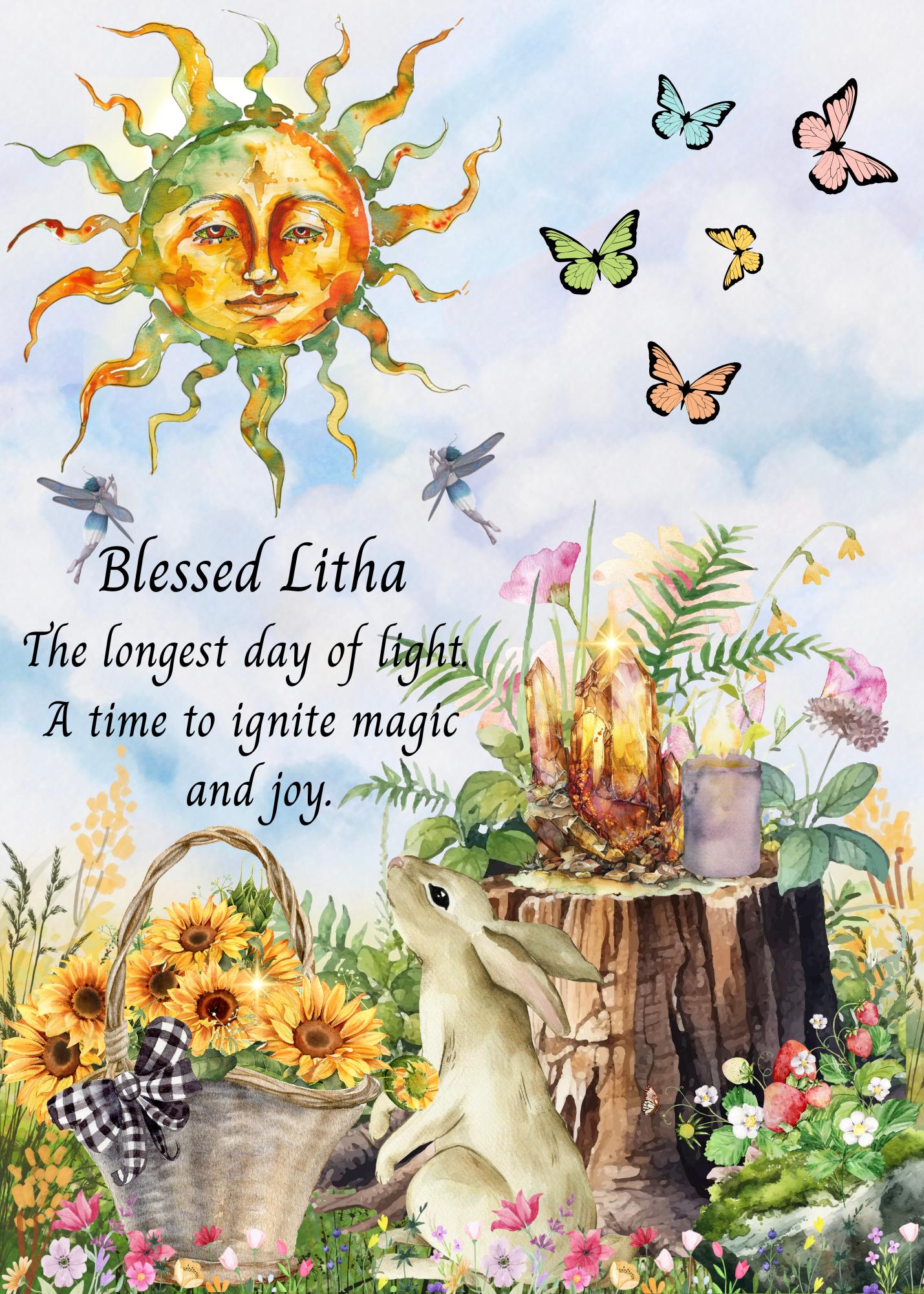 Litha Summer Solstice Card: Watercolor Bunny, Pagan Sabbat (digital ...