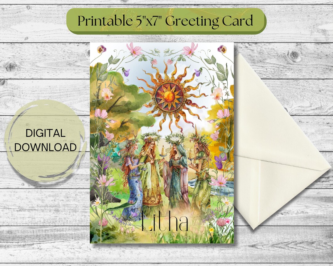 Digital Litha Sun Card, Printable Pagan Greeting Card, Summer Solstice ...
