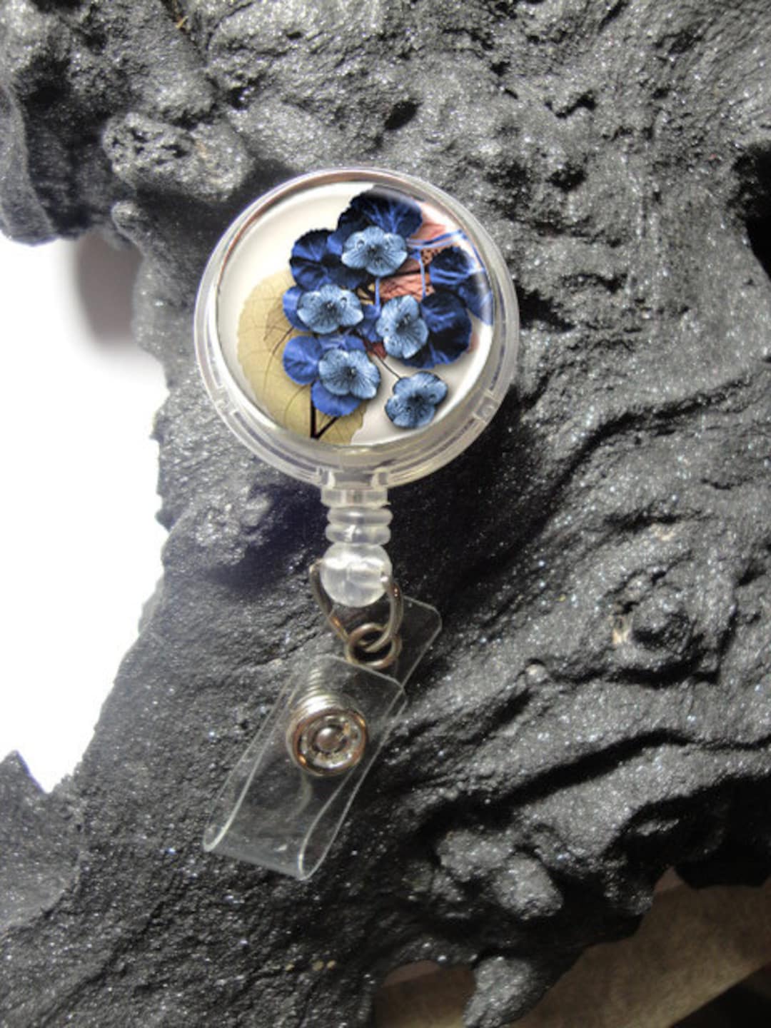 Blue Floral Retractable Badge Holder Blue Flowers Badge Reel - Etsy