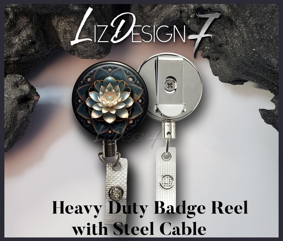 Lotus Flower Heavy Duty Badge Reel With Steel Cable - Yoga Belt Clip ...