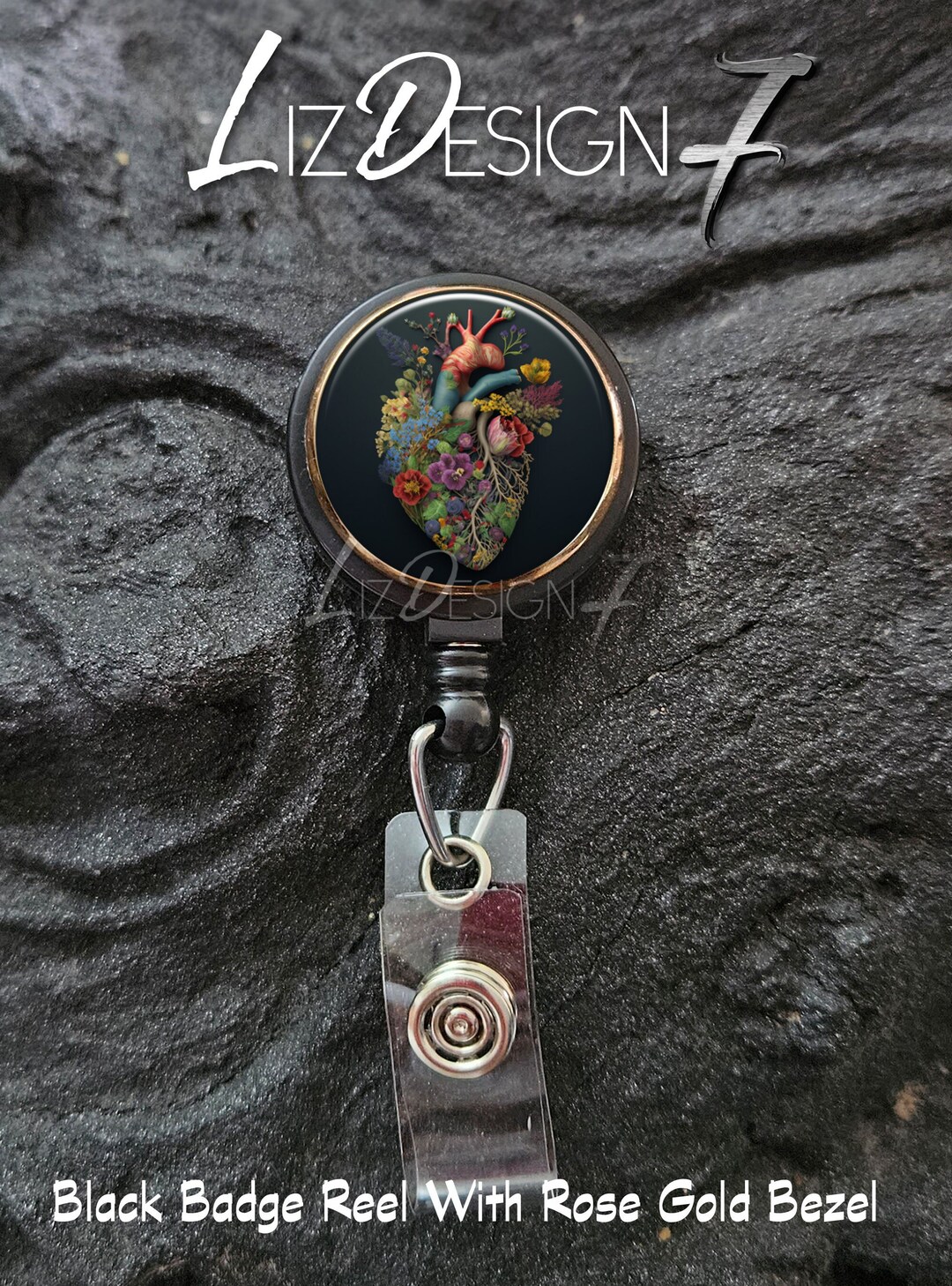 Human Heart With Flowers Badge Reel - Human Heart With Flowers Badge ...