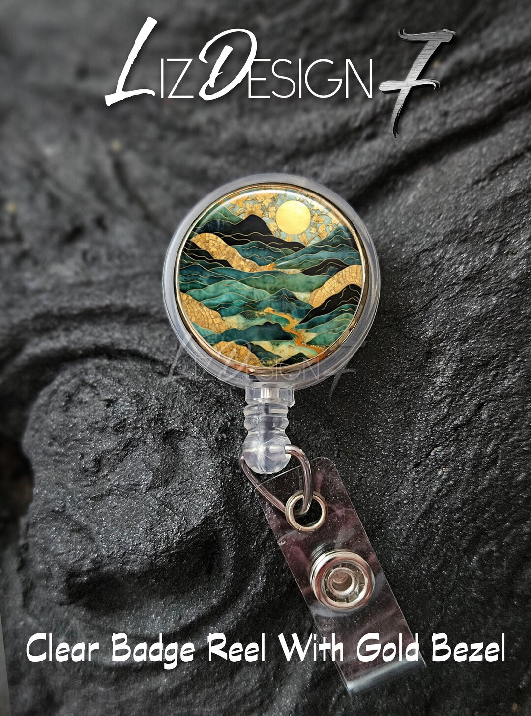 Green and Gold Retractable Badge Holder -green and Gold Mountains Badge ...