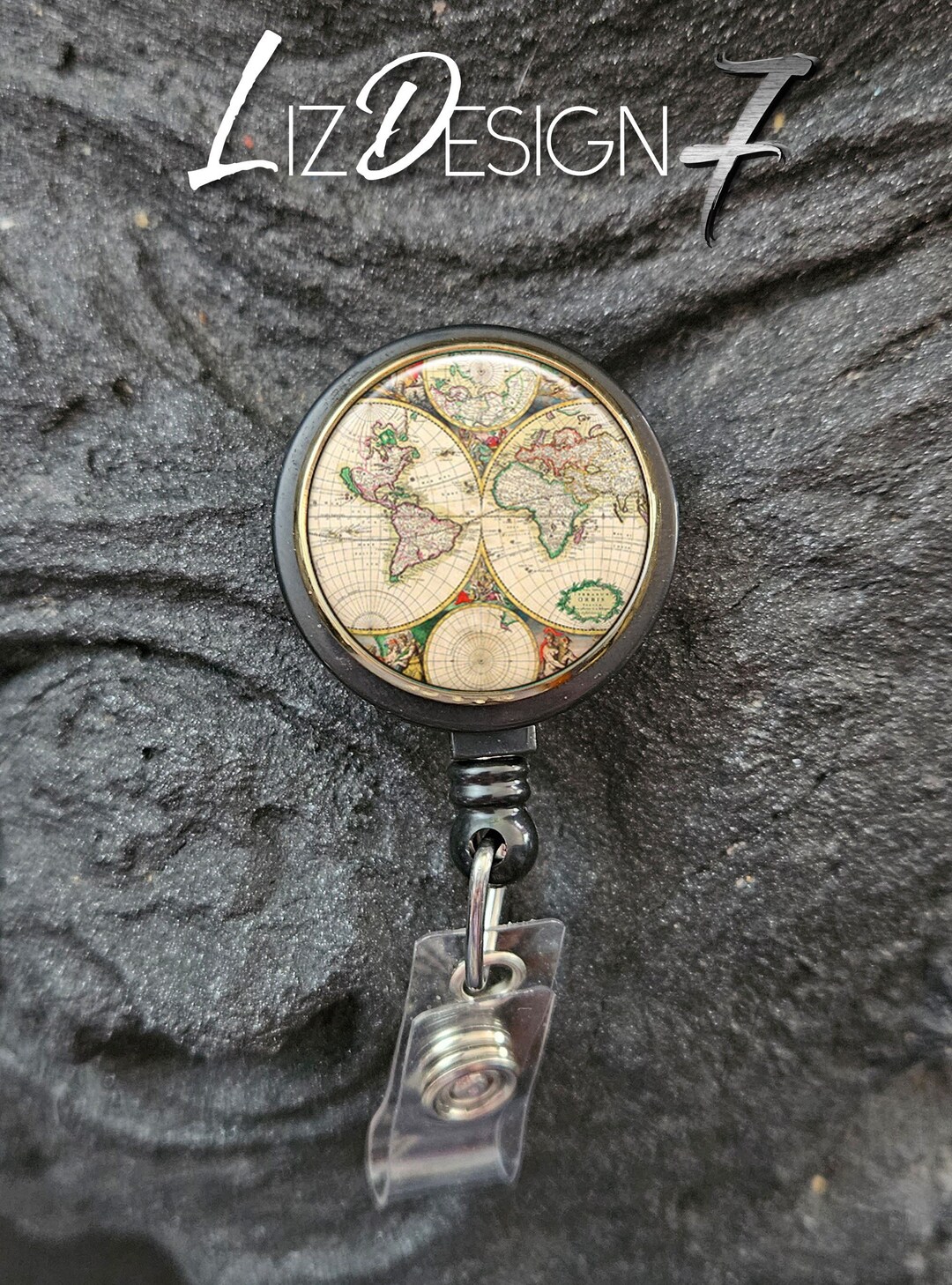 Vintage Map Retractable Badge Holder - Vintage Map Badge Reel -office ...