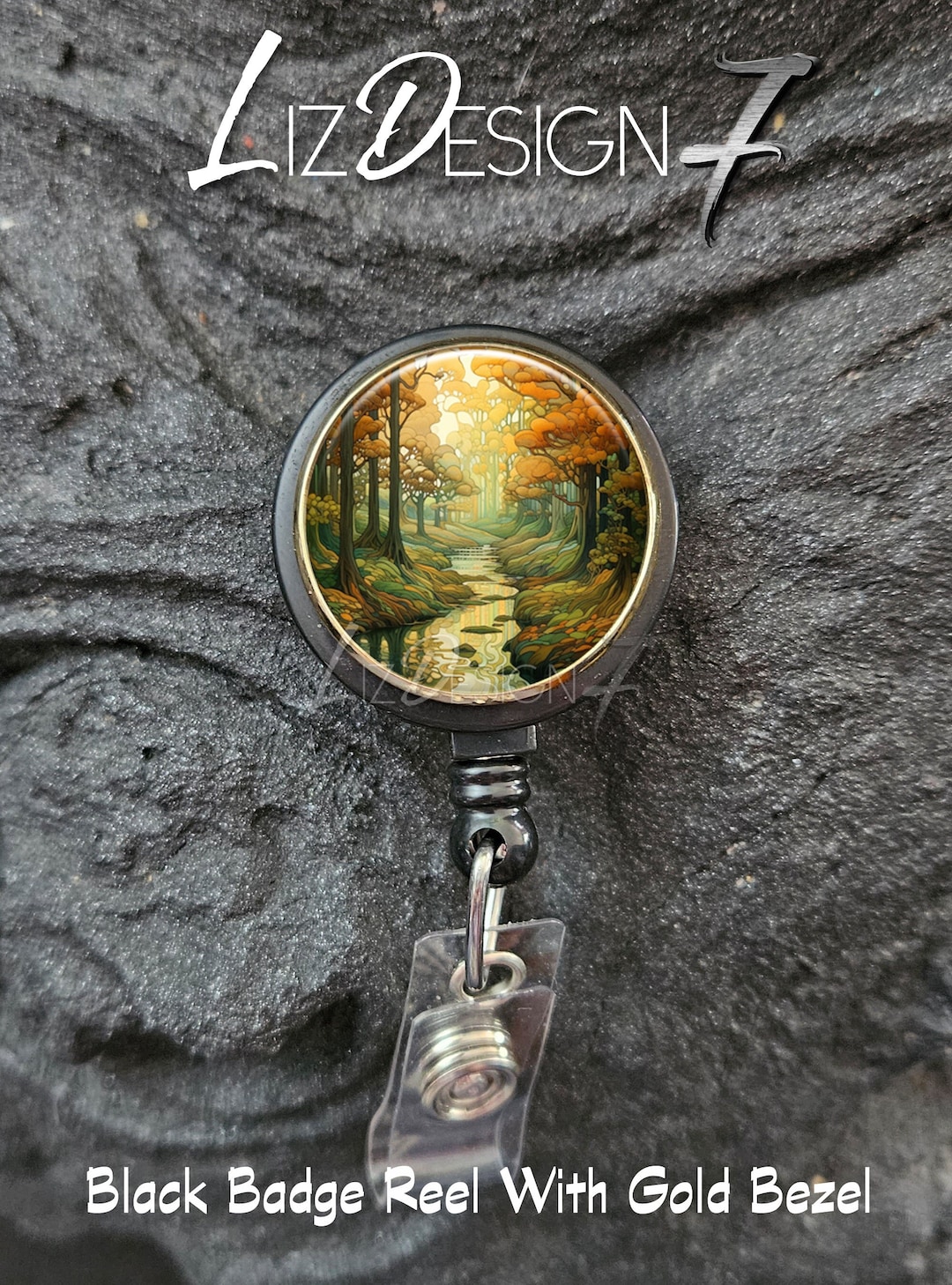 Green and Gold Retractable Badge Holder -green and Gold Forest Badge ...